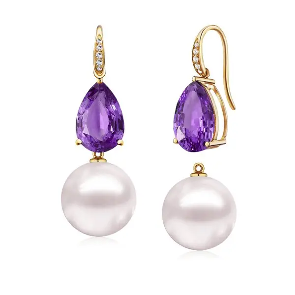 KAI FINE JEWELRY Convertible Drop Earrings With Amethyst, Diamond, And Pearl - Purple/gold/white
