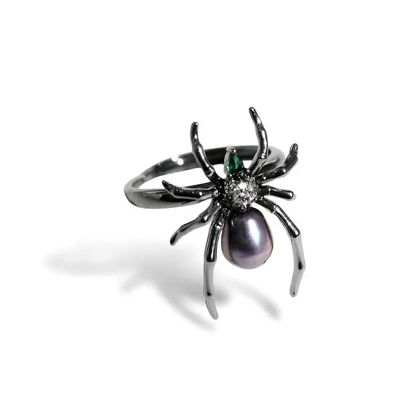 NINEMOO Mystic Spider Pearl Ring - Black
