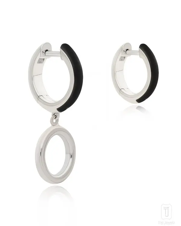 THE JEWELZ Black Enamel Hoop Earrings With Silver Charm - Black/silver