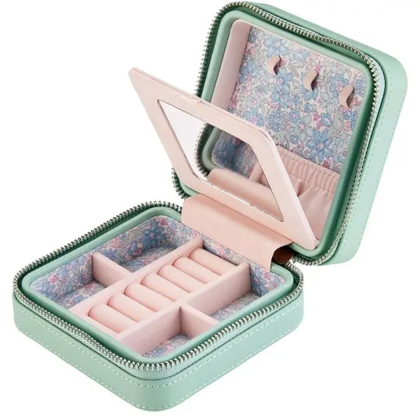 Wolf X Liberty Small Travel Jewellery Zip Case - Green
