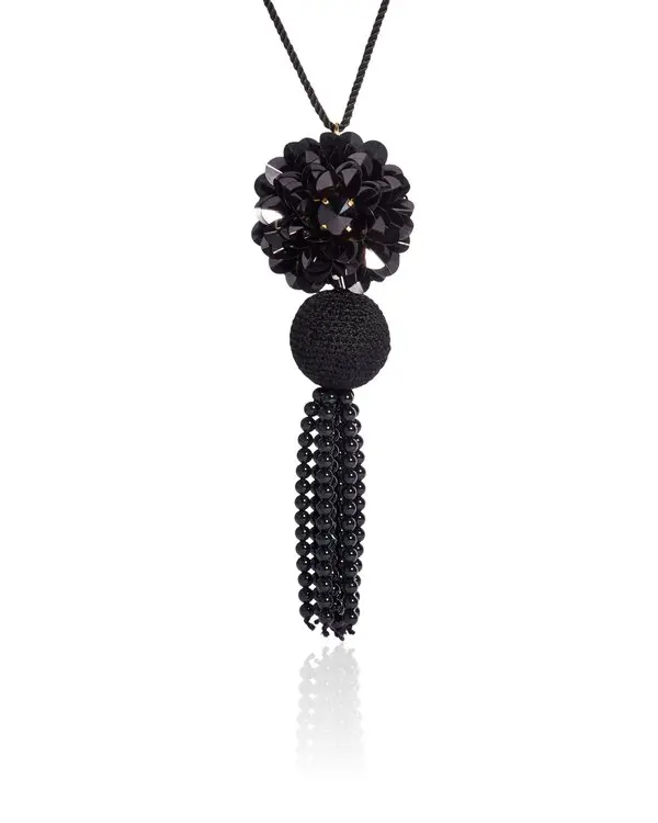 PINAR OZEVLAT Dahlia Tassel Lariat - Black