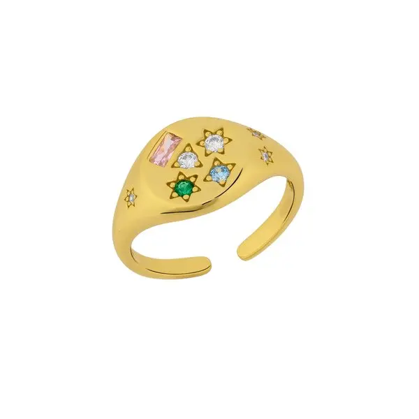SPERO LONDON Kaleidoscope Gemstone Sterling Silver Signet Ring - Gold
