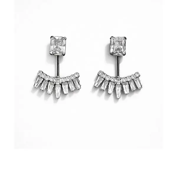 MAISON DE GALA Crystal Fan Drop Earrings - Silver