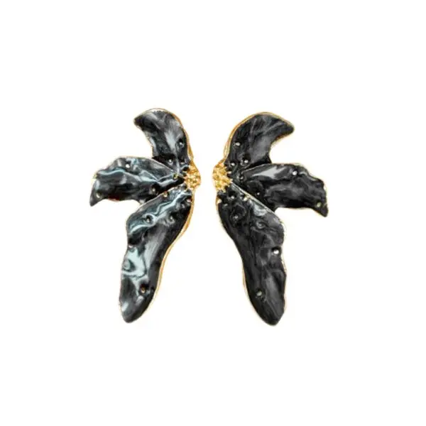 ROZ Lila Flower Drop Earrings - Black