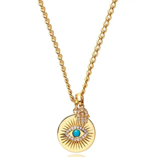 NIALAYA JEWELRY Skyfall Evil Eye And Hamsa Hand Necklace - Gold