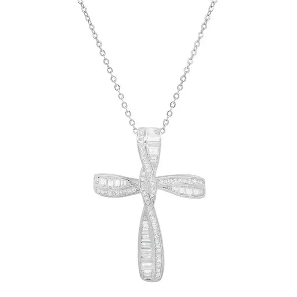 KYLIE HARPER Sterling Baguette Cz Cross Pendant Necklace - Silver