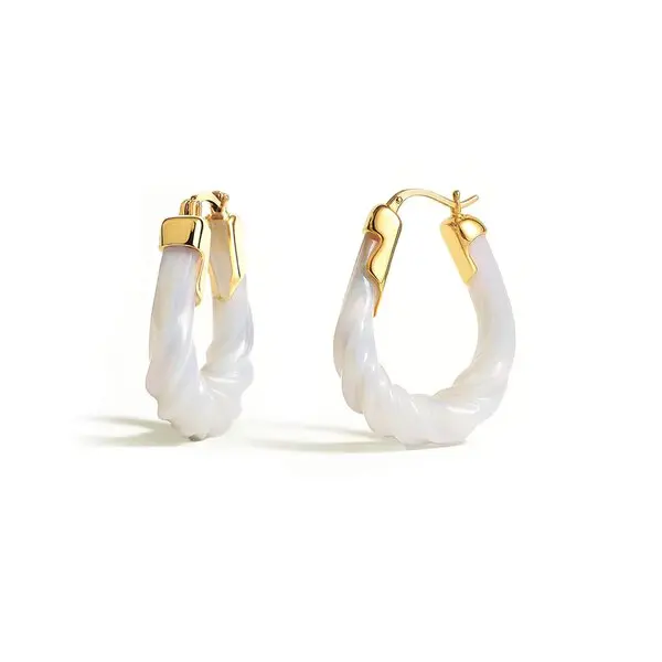GOLD & HONEY Pearl Rope Twist Oval Lucite Hoop Earrings - Gold/white