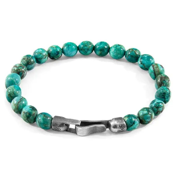 ANCHOR & CREW Turquoise Nachi Silver & Stone Beaded Bracelet - Blue