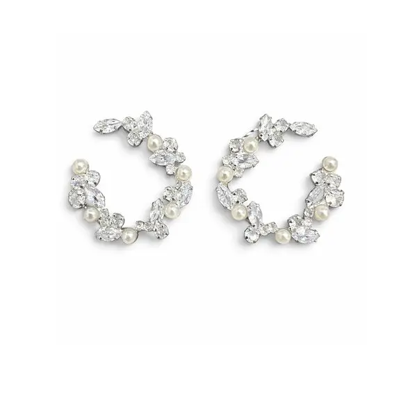 MAISON DE GALA Crystal And Pearl Open Hoop Earrings - Silver