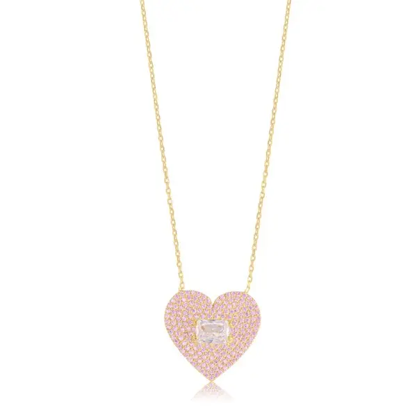 SHYMI Heart Necklace With Stone Center - Pink/gold