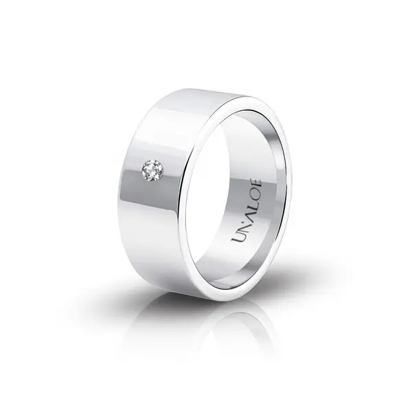 UNALOE Wide Band Ring In Sterling Silver With White Stone - Silver/white