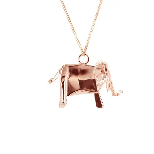 ORIGAMI JEWELLERY Elephant Pendant Necklace - Rose Gold