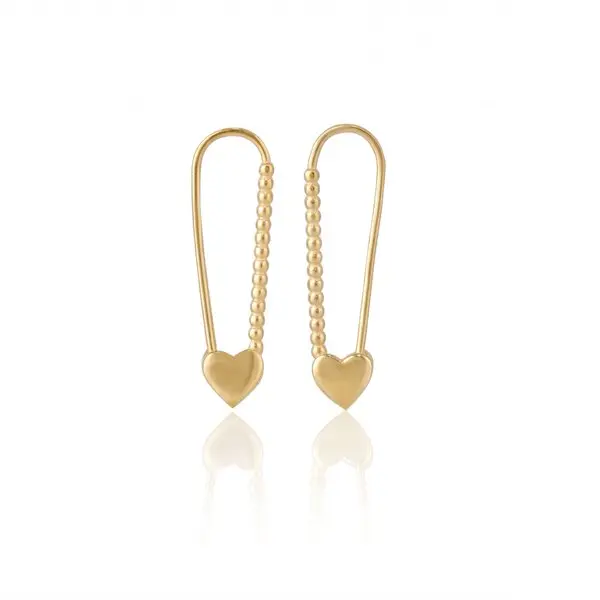 SPERO LONDON Heart Beaded Safety Pin Sterling Silver Earring - Gold