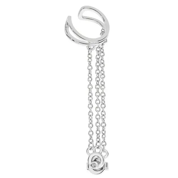 LUCY QUARTERMAINE Art Deco Cuff And Stud With Chain - Silver