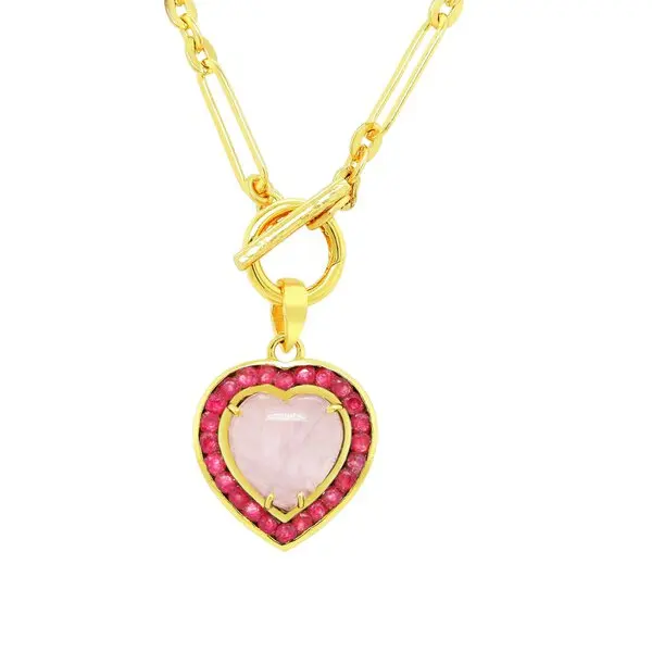GEM BAZAAR JEWELLERY Gold Vermeil Heart Pendant - Gold/pink
