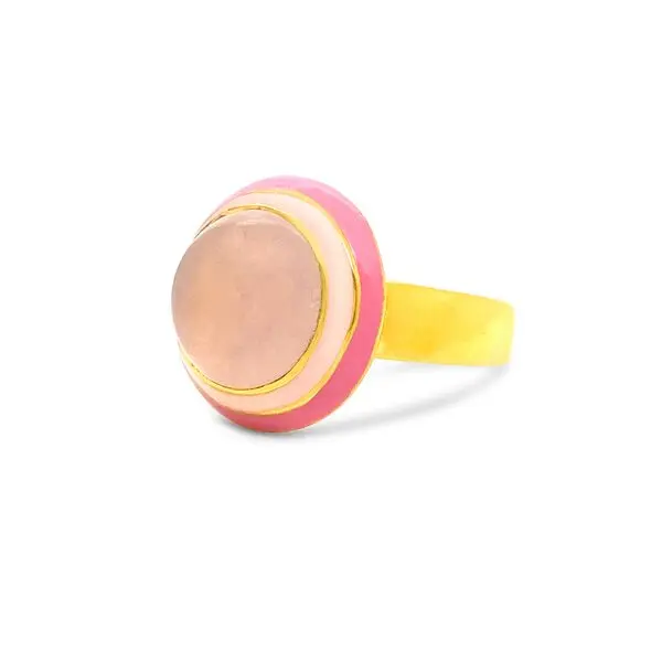 GEM BAZAAR JEWELLERY Duomo Rose Quartz Ring - Orange/gold