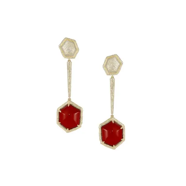 RETRO CHIC Gold / Red Red Agate Tiger Earrings - Gold/red