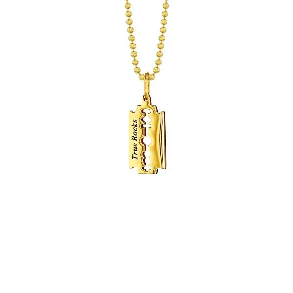 TRUE ROCKS Razor Blade Pendant With Bead Chain - Gold