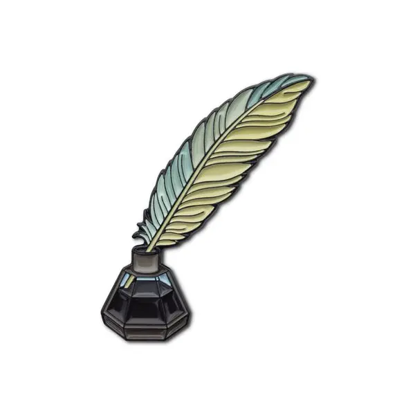 MAKE HEADS TURN Quill Feather & Ink Enamel Pin - Black/gold