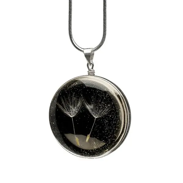 LAURA DAILI Glass Pendant With Dandelion Fluff - Black/silver