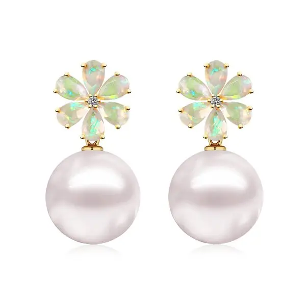 KAI FINE JEWELRY Convertible Flora Drop Earrings With Opal, Diamond, And Pearl - White/gold