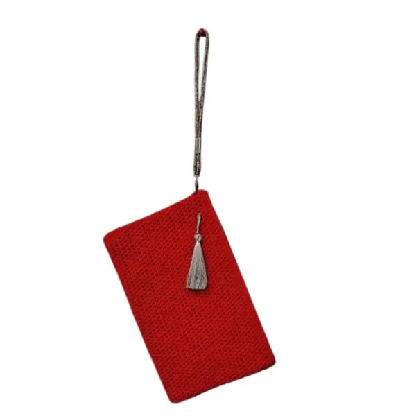 SPRINGMOONATELIER Handmade Macrame Clutch With Tassel - Red