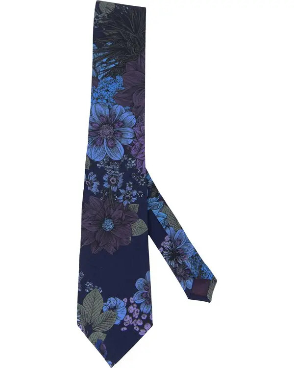 LORDS OF HARLECH Taddeo Marco Floral Neck Tie - Blue