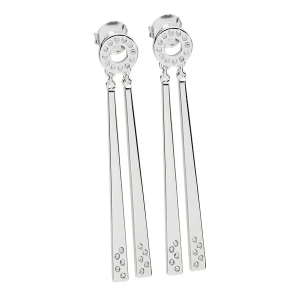 LUCY QUARTERMAINE Art Deco Two Linea Drop Earrings - Silver