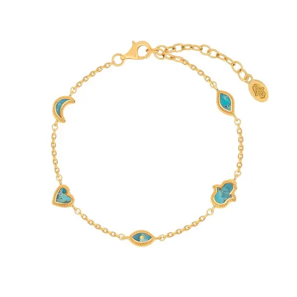 KARMA AND LUCK Abundant Clarity Turquoise Multi-symbol Gold Bracelet - Green/blue/gold