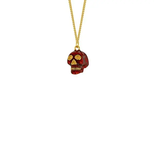 TRUE ROCKS Red Enamel & 18kt Gold-plated Mini Skull Pendant - Red/gold