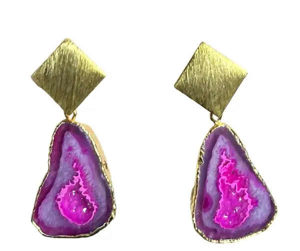 MAGPIE ROSE Triangle Rocks Druzy Earrings - Pink