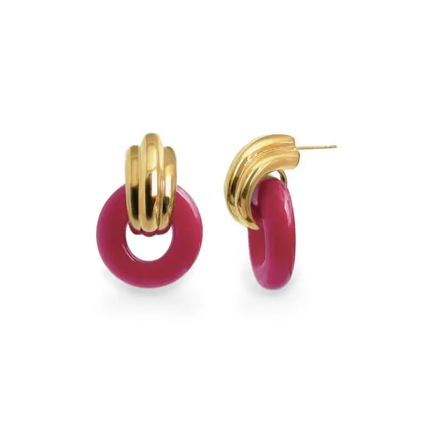 GOLD & HONEY Donut Drop Earrings - Gold/pink
