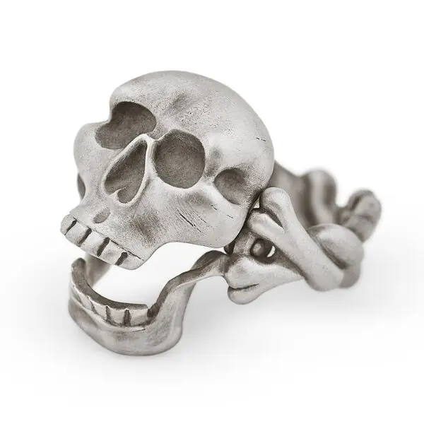 SNAKE BONES Skull & Crossbones Hinged Jaw Ring - Silver