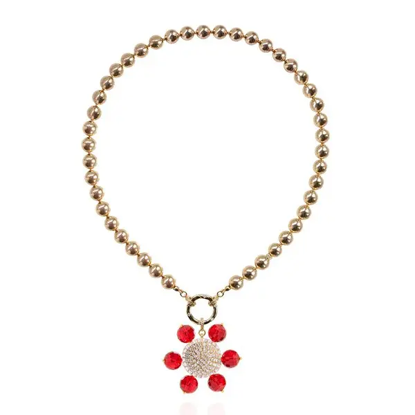 SAULE LABEL Jolie Statement Necklace - Red/gold