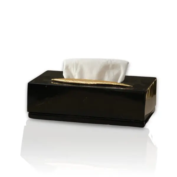 MARLETH Gold / Black Black Marble Tissue Box With Brass Detail - Gold/black