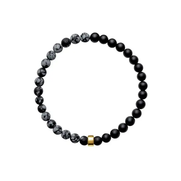 ORA PEARLS Aro Snowflake Obsidian & Onyx Bead Bracelet - Gold/black/white