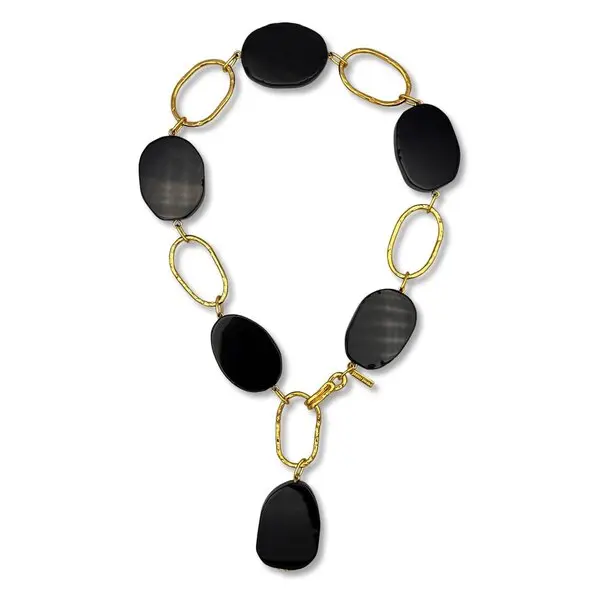 JAREDJAMIN Gold Plated Shackle Onyx Necklace - Gold/black