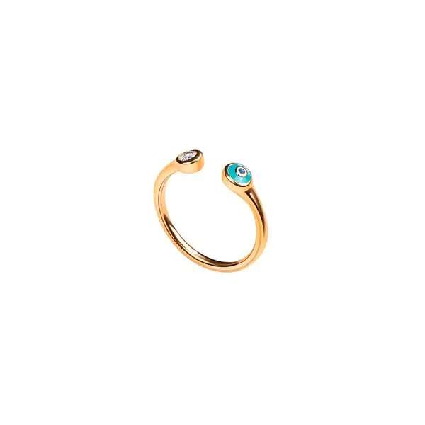 KARMA AND LUCK Turquoise Enamel Evil Eye Ring - Gold