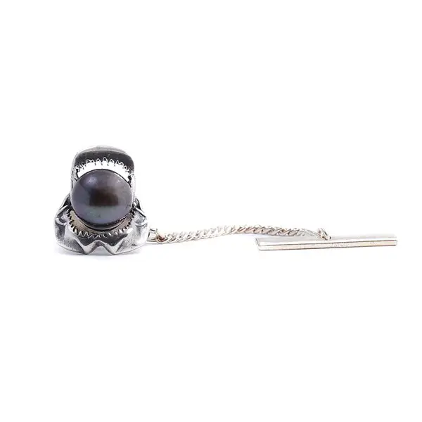 LEE RENEE Shark Jawbone & Pearl Tie Pin - Silver