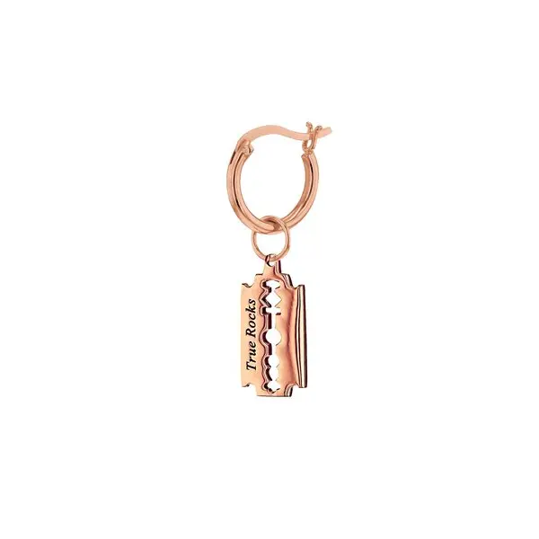 TRUE ROCKS 18kt Plated Mini Razor Blade Charm Hoop Earring - Rose Gold