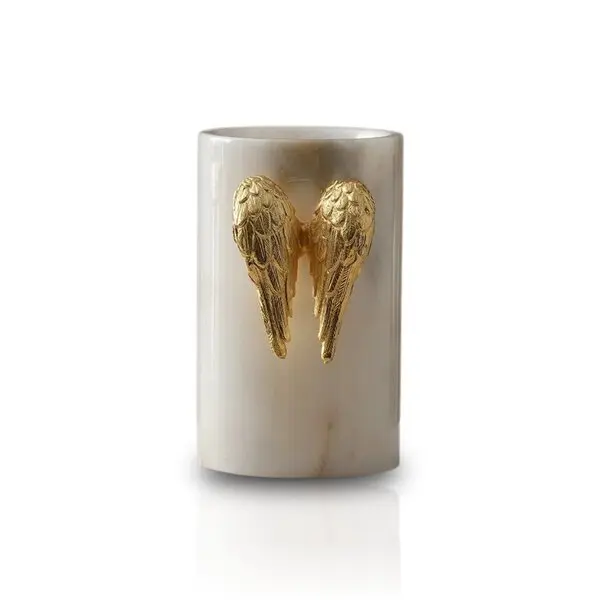 MARLETH Gold / White White Marble Vase With Gold Angel Wing Detail - Gold/white