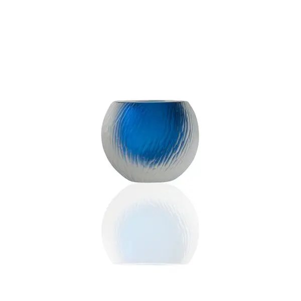 MARLETH Blue / White Murano Colored Glass Sphere Vase With Etched Line Detail – Cobalt Blue Core - Blue/white
