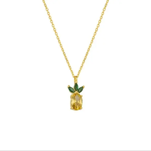 SPERO LONDON Pineapple Sterling Silver Necklace - Gold/green/silver