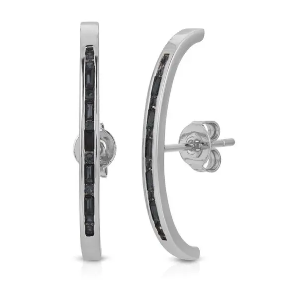 GLAMROCKS JEWELRY Black Baguette Suspension Hoop Earrings - Silver