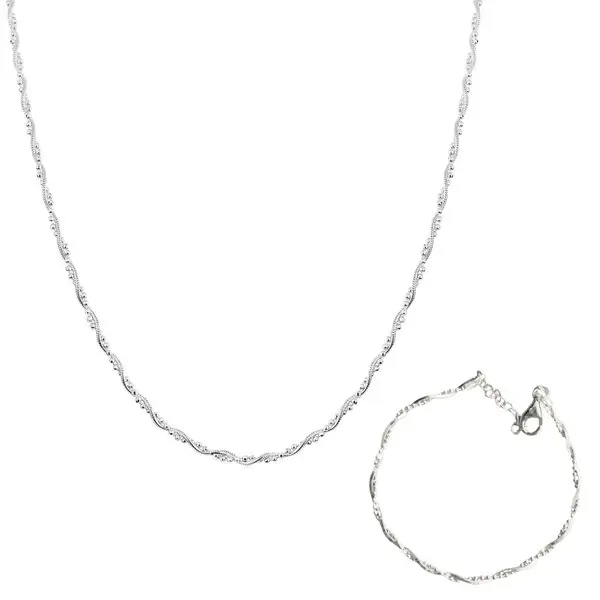 SPERO LONDON Twisted Beaded Sterling Italian Chain Necklace & Bracelet Set - Silver