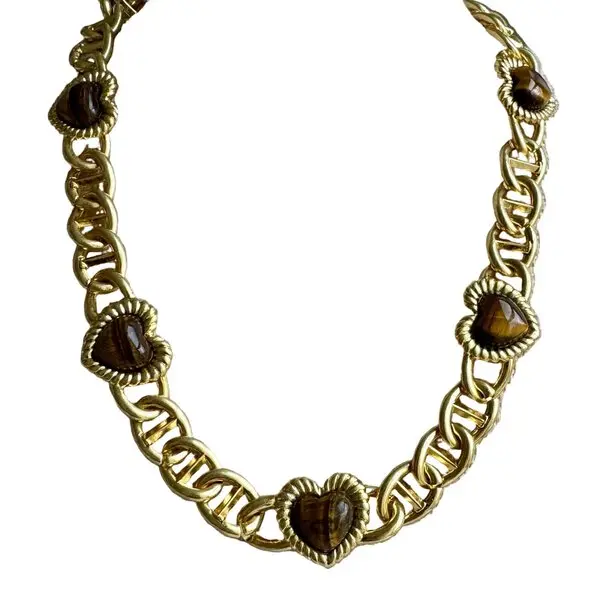 LAURA GRAY Heart Necklace With Tiger's Eye - Brown