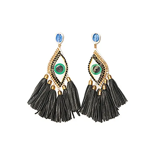 SR BY SONALI RAMAN Tasseled Evil Eye Earrings - Black/white