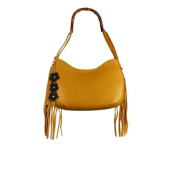F3ROG BY RANA Leather Gordon Hobo Bag With Bamboo Handle