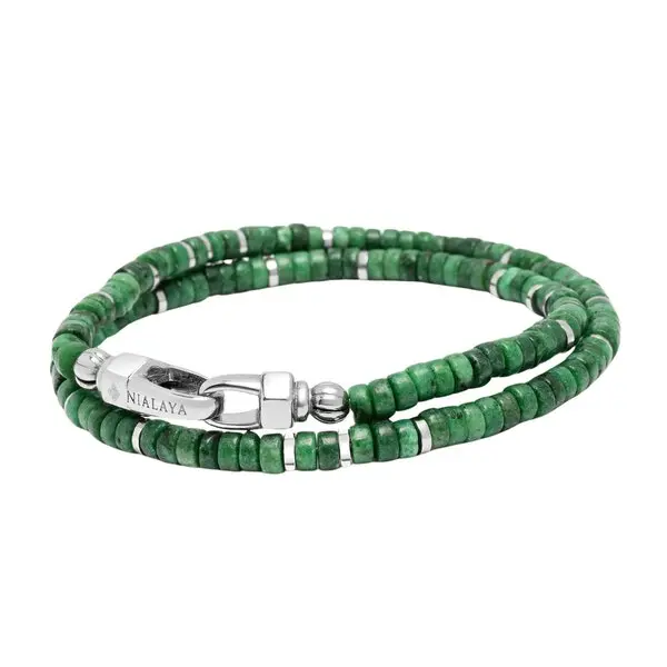NIALAYA JEWELRY Malachite Heishi Wrap Bracelet - Green/silver