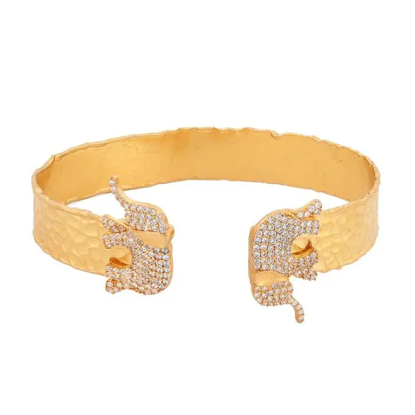 EBRU JEWELRY Guardian Diamond Elephant Gold Cuff Bracelet - Gold/white